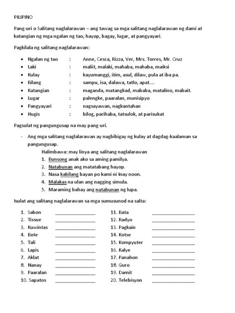 Worksheet For Grade Uri Ng Pangngalan Pantangi At Pambalana Nbkomputer