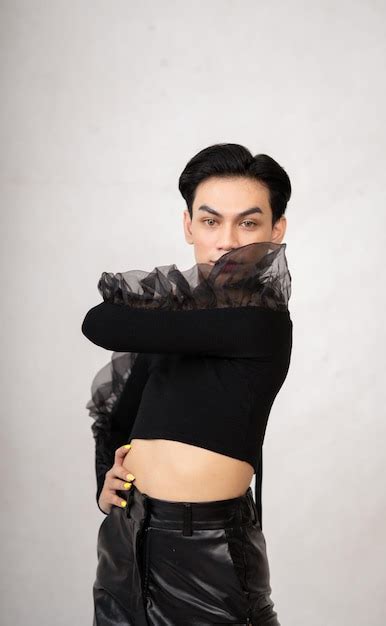 Premium Photo Beautiful Asian Man Wearing A Black Dance Costume
