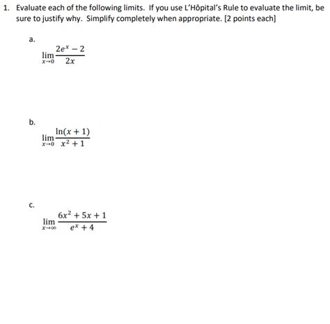 solved evaluate each of the following limits if you use