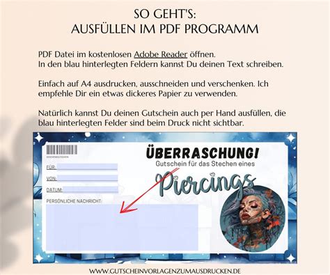 Gutschein Piercing Stechen Vorlage Zum Ausdrucken PDF Gutschein