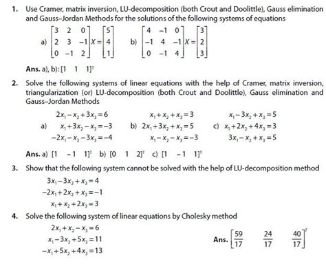 solved 1 use cramer matrix inversion lu decomposition