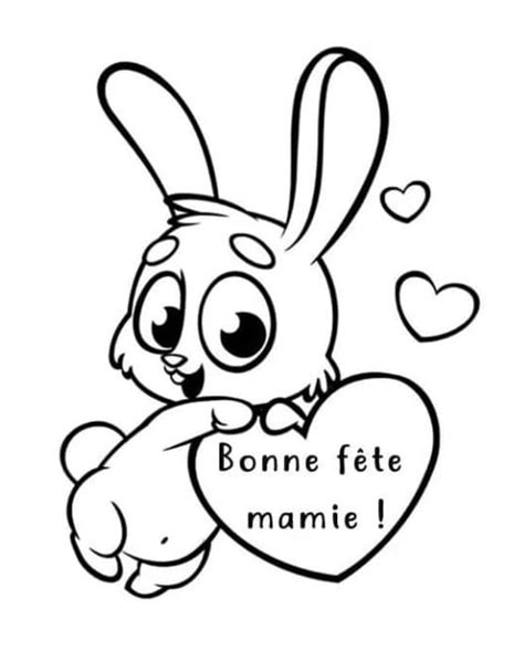 Coloriage Bonne Féte Mamie avec Lapin télécharger et imprimer gratuit
