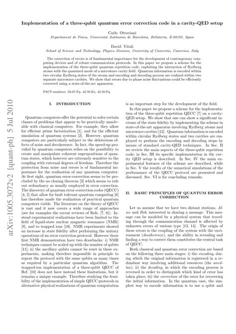 pdf implementation of a three qubit quantum error correction code in a cavity qed setup