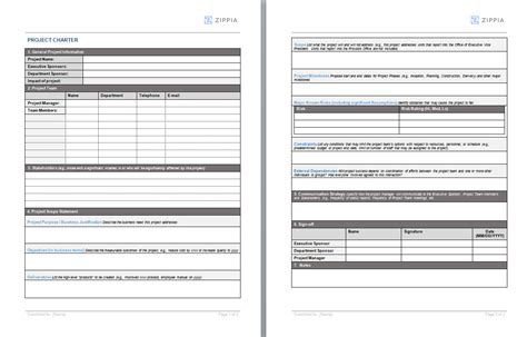Project Charter Excel Template