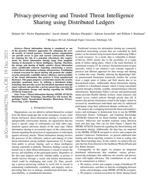 pdf privacy preserving and trusted threat intelligence sharing using distributed ledgers