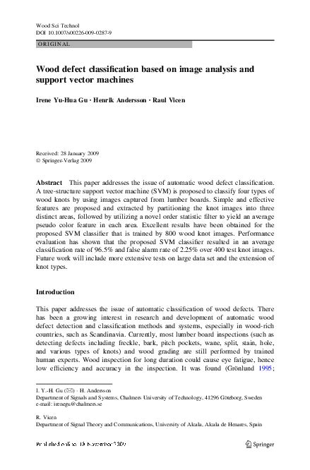 pdf wood defect classification based on image analysis and support vector machines irene y h