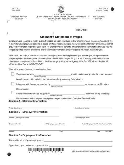 2019 2024 Form MI LRA UIA 1718 Fill Online Printable Fillable Blank