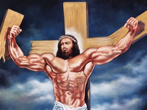 Muscle Jesus On Cross Original Oil Painting On Black Velvet Etsy UK