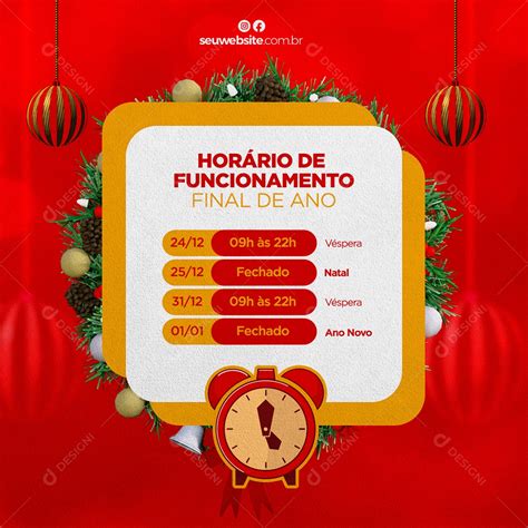Horário de Funcionamento Final de Ano Social Media PSD Editável
