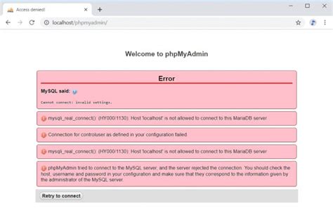Mysqli Real Connect HY000 1130 Host Localhost Is Not Allowed