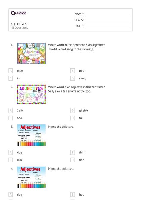 50 Adjectives Worksheets For 3rd Year On Quizizz Free Printable