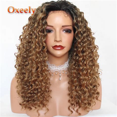 Oxeely Blond Krullend Haar Synthetische Lace Front Pruiken Ombre Bruine