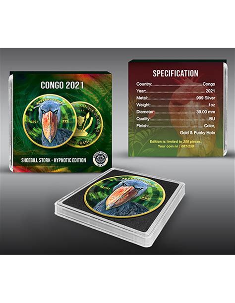 SHOEBILL STORK Hypnotic Edition 1 Oz Silbermünze 1000 Francs Kongo