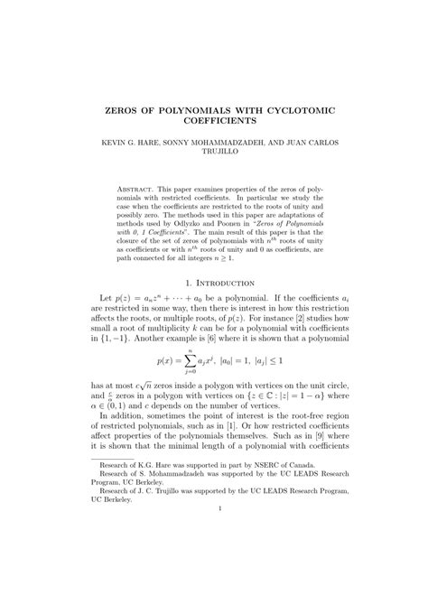pdf zeros of polynomials with cyclotomic coefficients