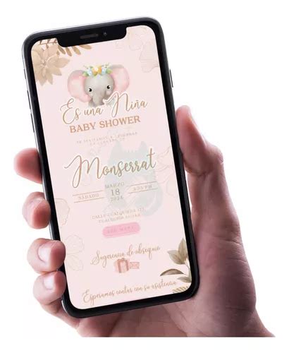Invitación Interactiva Baby Shower Niña Elefantito Mod20 Meses sin