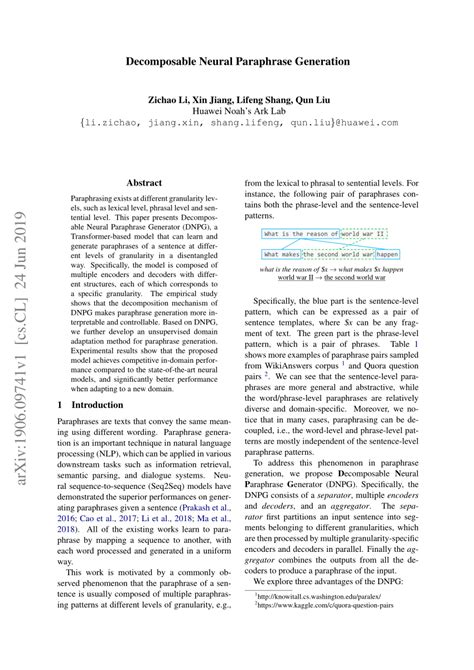 pdf decomposable neural paraphrase generation