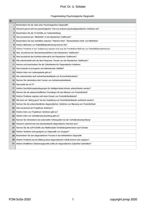 Klausur Summer 2020 Fragen Fragenkatalog Psychologische Diagnostik