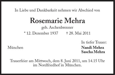 Traueranzeigen Von Rosemarie Mehra0 SZ Gedenken De