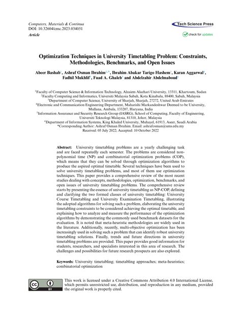 pdf optimization techniques in university timetabling problem constraints methodologies