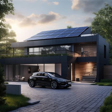 Premium AI Image The Car Is Parked In Front Of A House With Solar