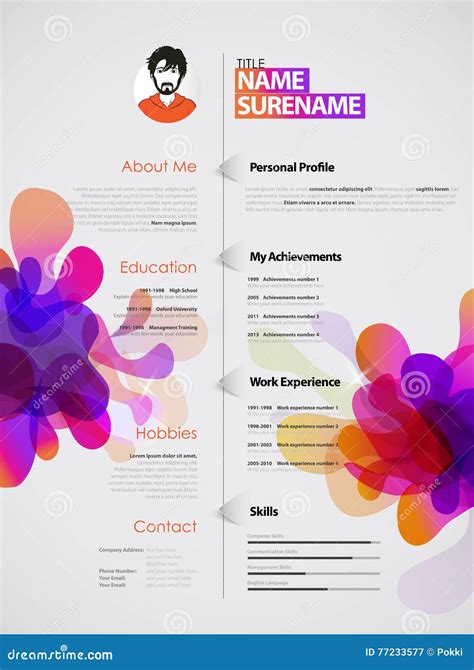 CV plantilla Creativos Coloridos Del Curriculum Vitae Ilustración del