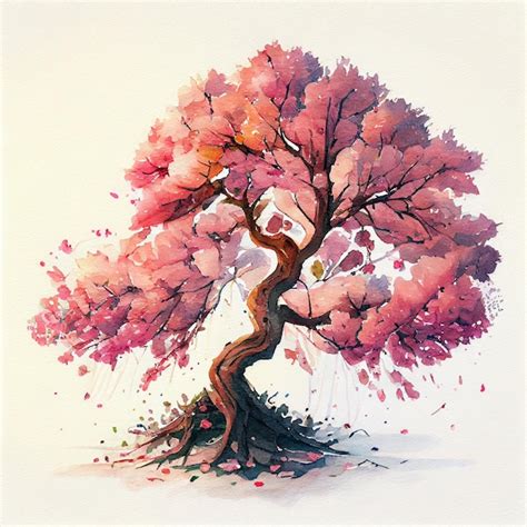 Árbol de sakura de flor de cerezo con ilustración de paisaje de