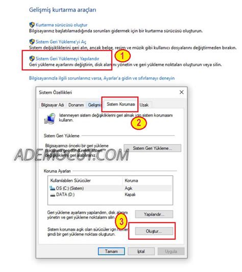 Windows sistem geri yükleme noktası oluşturma 3 Sistem ve Ağ