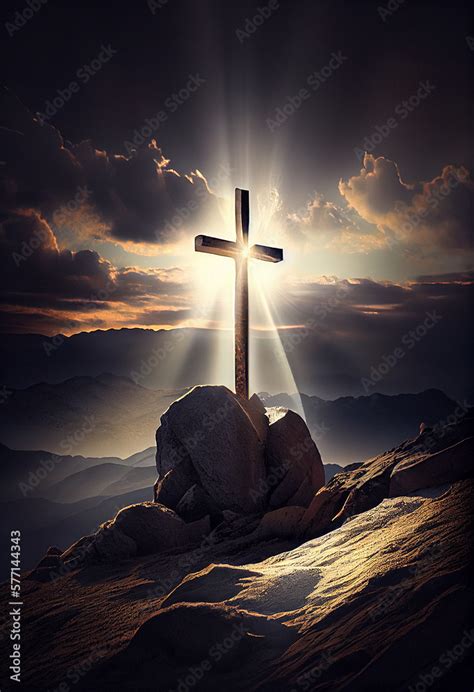Cross On The Mountain With Sun Light Belief Faith And Spirituality
