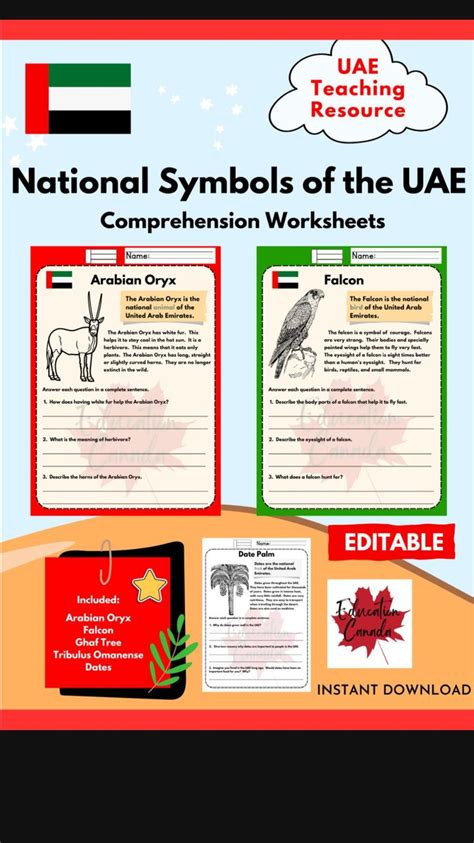 UAE Teaching Resources National Symbols Comprehension Worksheets