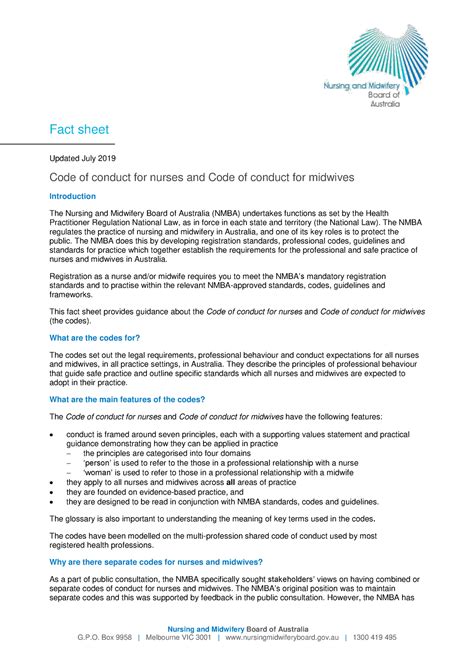 NMBA Fact Sheet Code Of Conduct For Nurses And Code Of Conduct For