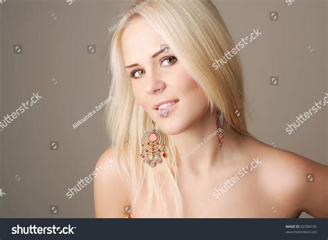 Beautiful Sexy Smiling Blonde Girl Closeup Stock Photo Edit Now 63784192