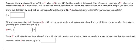 solved suppose b is any integer if b mod 12 7 what is 5b