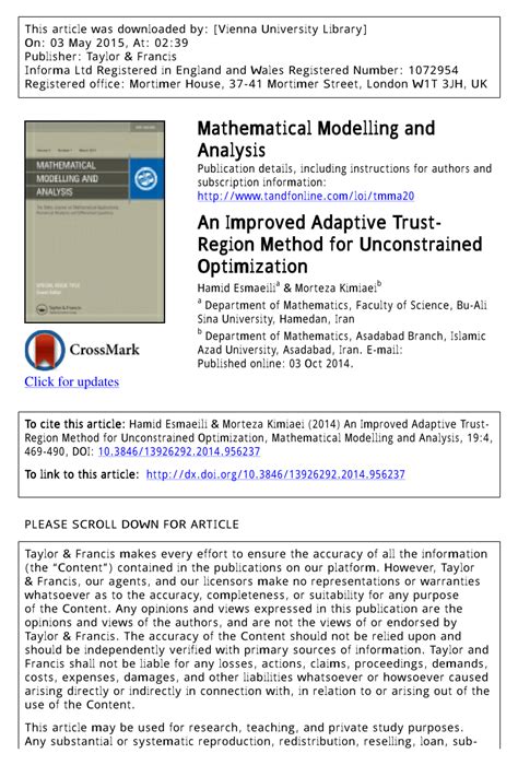 pdf an improved adaptive trust region method for unconstrained optimization