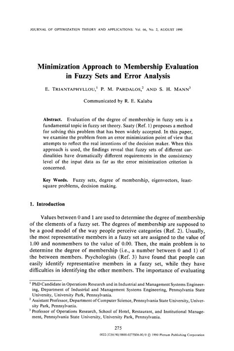 pdf minimization approach to membership evaluation in fuzzy sets and error analysis
