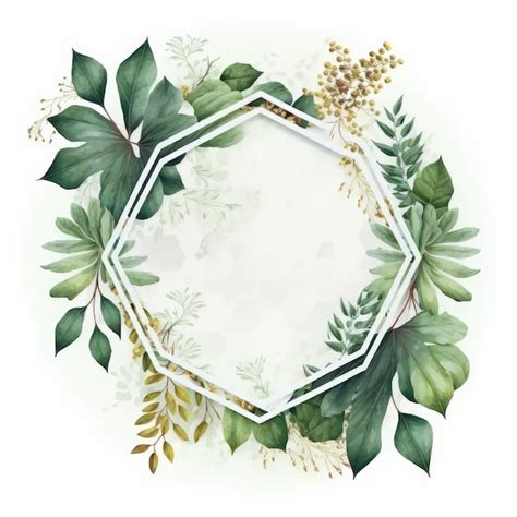 Marco Hexagonal De Hojas Verdes Con Pintura De Acuarela Foto Premium