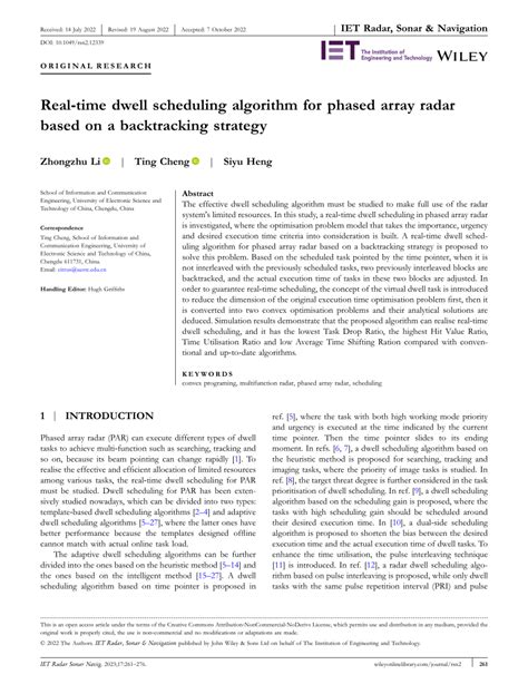 pdf real‐time dwell scheduling algorithm for phased array radar based on a backtracking strategy