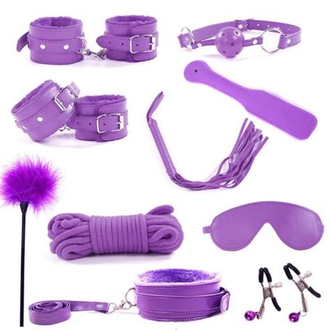 Black 10 Pcsset Sexy Lingerie Pu Leather Bdsm Bondage Set Hand Cuffs Footcuff Whip Rope