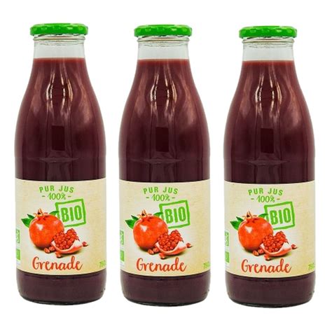 Lot 3x Pur Jus De Grenade Bio Bouteille 75cl les 3 bouteilles à