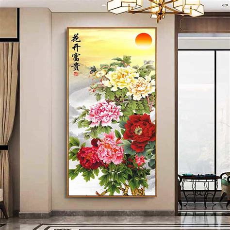 Tranh hoa mẫu đơn 3 màu sặc sở tươi thắm