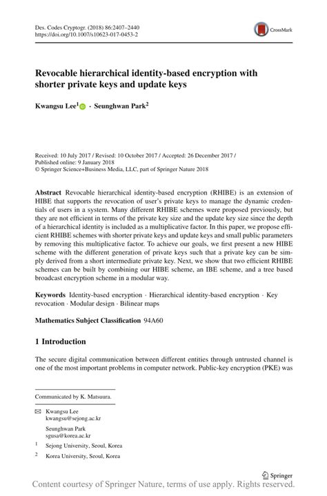 revocable hierarchical identity based encryption with shorter private keys and update keys