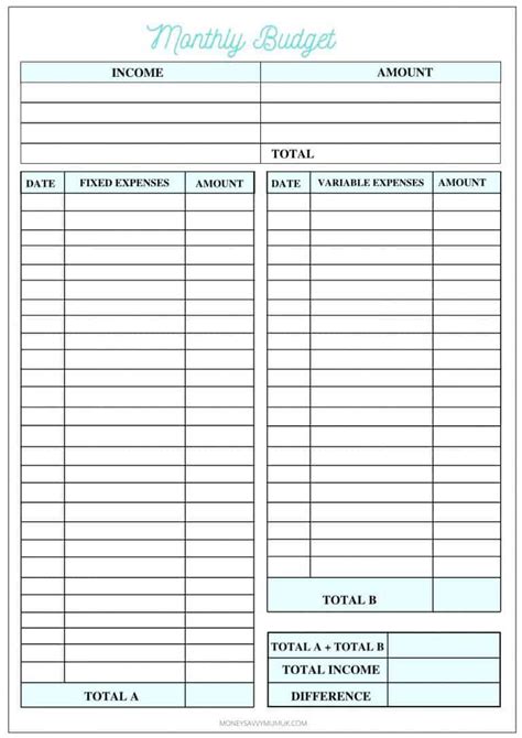 Free Monthly Budget Planner Printable Pdf