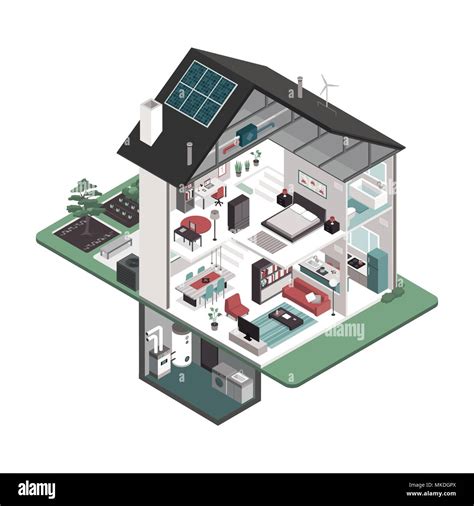 Contemporary Energy Efficient Isometric House Cross Section And Room