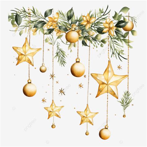 Feliz Navidad Estrella Dorada Guirnalda Acebo Y Bolas Ilustraci N Png