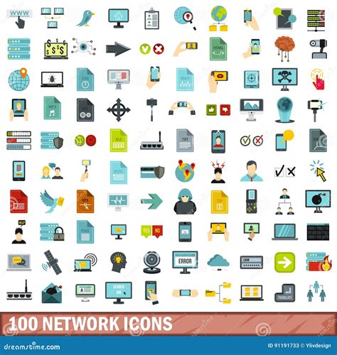 100 Iconos Fijados Estilo Plano De La Red Ilustración del Vector
