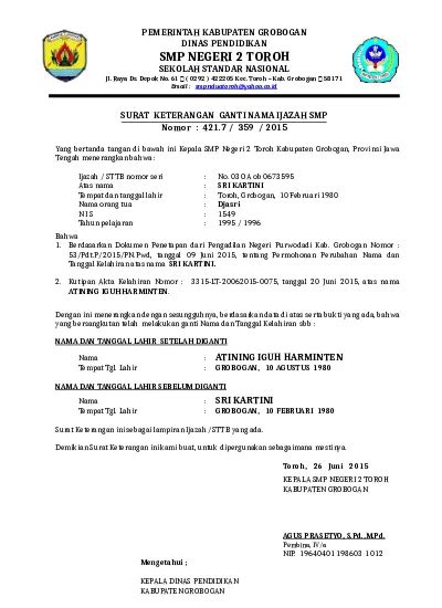 Detail Contoh Surat Pernyataan Perubahan Nama Koleksi Nomer 17