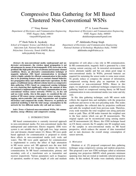 pdf compressive data gathering for mi based clustered non conventional wsns