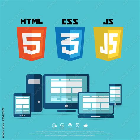 coding and web technology shields html5 css javascript web site development icons stock