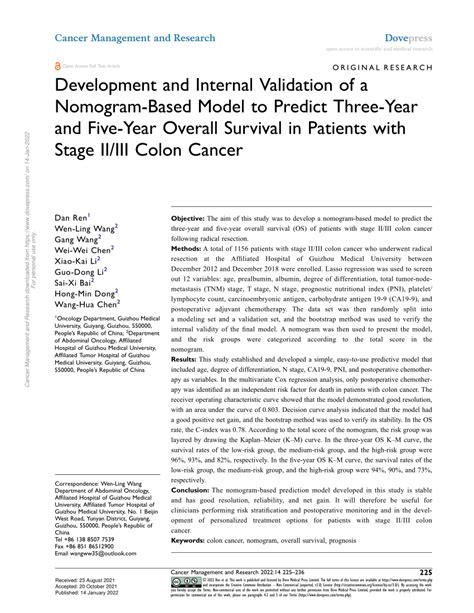 pdf development and internal validation of a nomogram based model to predict three year and