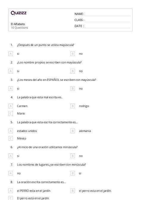 50 Alfabeto Hojas De Trabajo En Quizizz Gratis E Imprimible