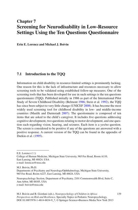 pdf screening for neurodisability in low resource settings using the ten questions questionnaire